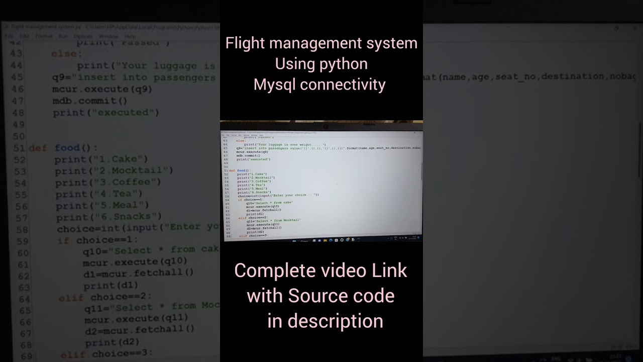 Flight management system using python and MySql connectivity