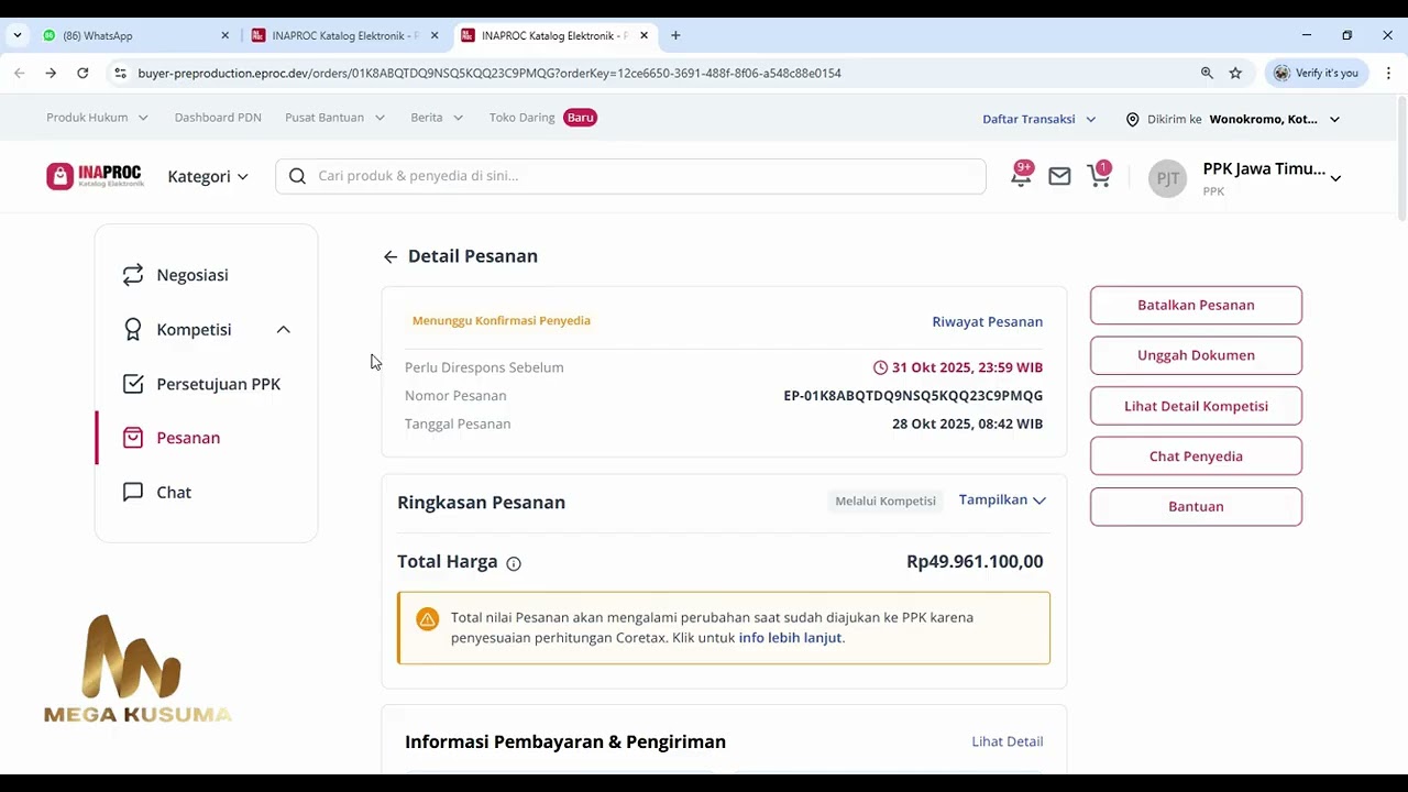 CANCELLATION OF ORDER LETTER BY PPK OR PROVIDER IN MINI COMPETITION