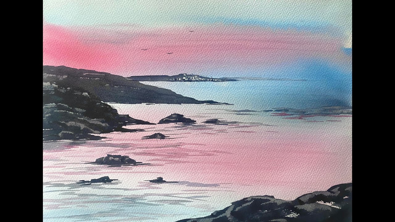 Paint A Simple BEGINNERS Watercolor Loose SUNSET Seascape, Loose watercolour landscape tutorial