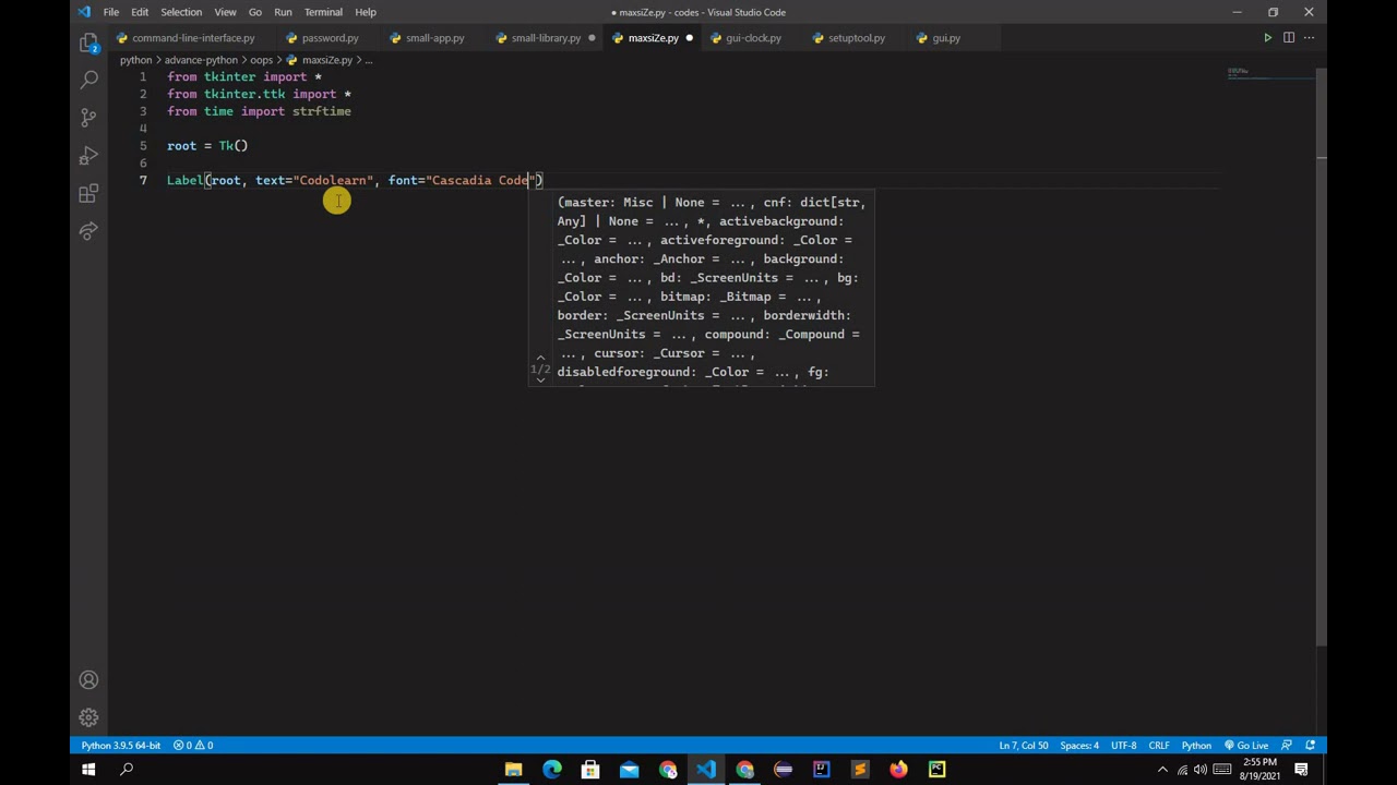 Maxsize() Method in tkinter || Python end to end course #77