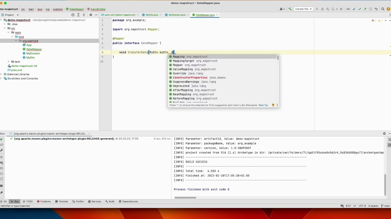 generate Data Mapper using mapstruct