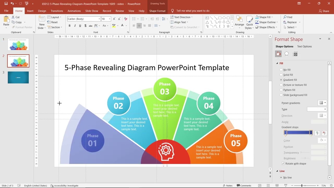 Animated 5 Phase Revealing Diagram PowerPoint Template