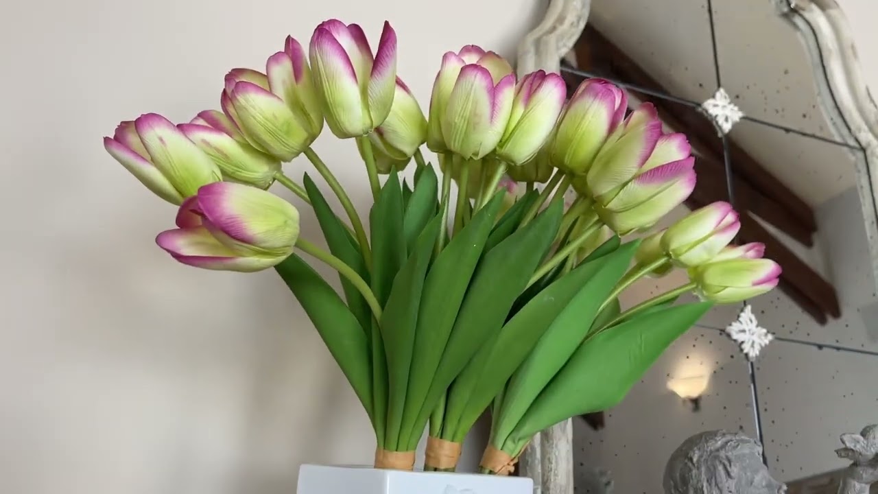19” Green and Purple Silk w/ Real Touch Tulip Bundle, Set of 2