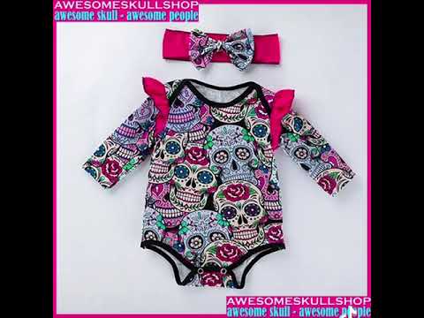 Infant Baby Skull Baby Onesie Sleeveless Pattern Black Jumpsuit Romper, sugar skull baby outfit