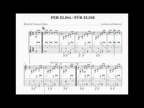 PER ELISA / FÜR ELISE - Easy Guitar Chitarra TAB + Score Music