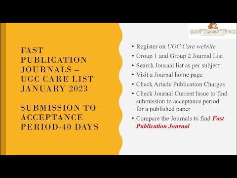 Fast publication Journals – UGC CARE List January 2023 - submission to acceptance period - 40 days
