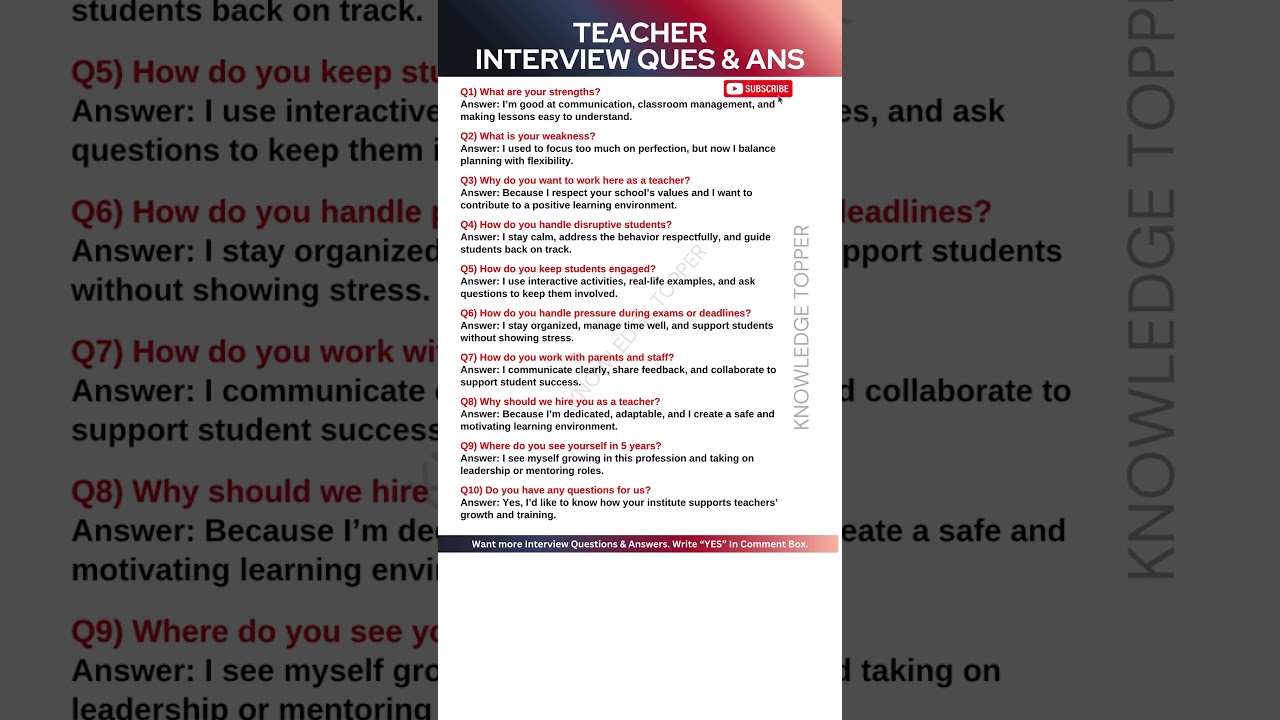 Teacher Interview Questions and Answers | Teaching interview Questions and  Answers