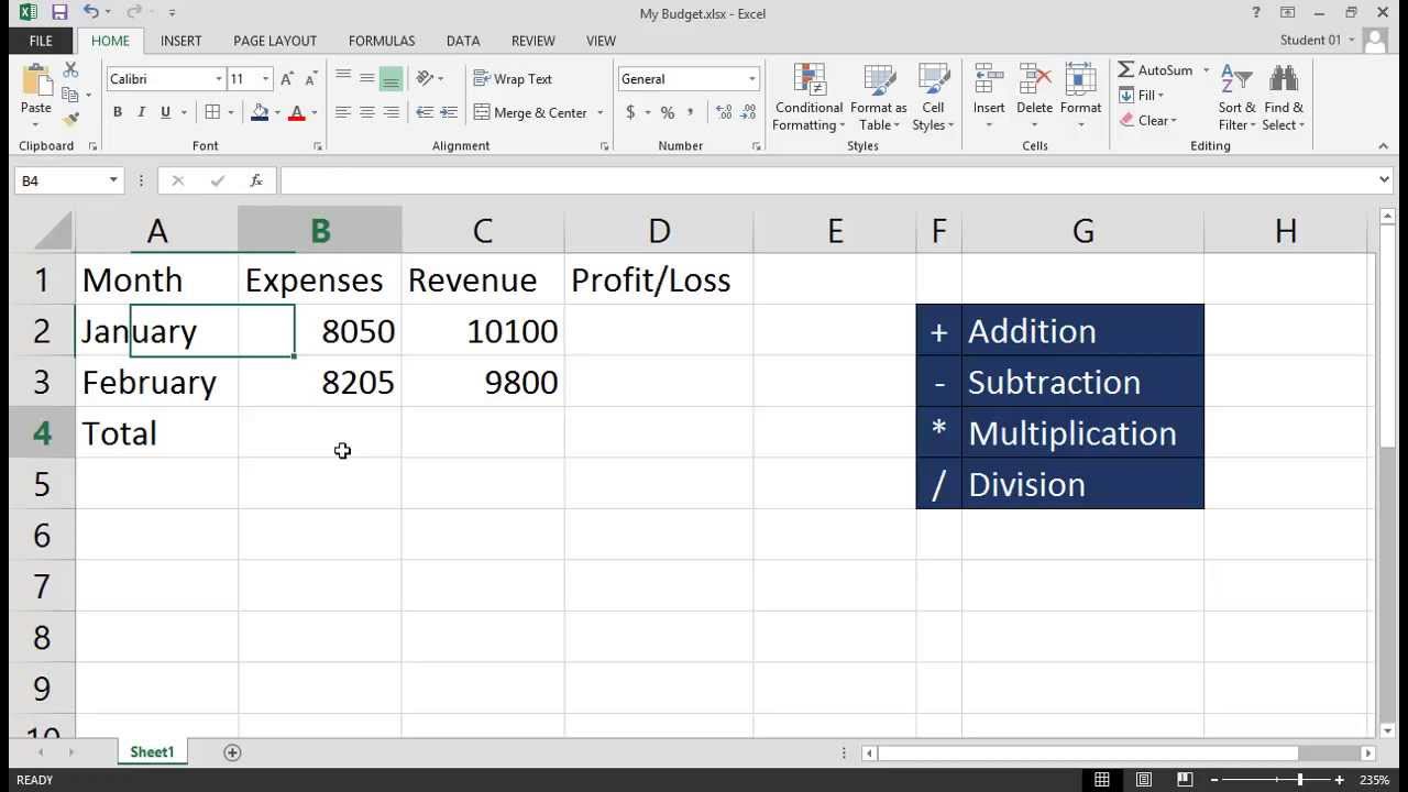 Excel 2013: Creating Formulas Using Mathematical Operators
