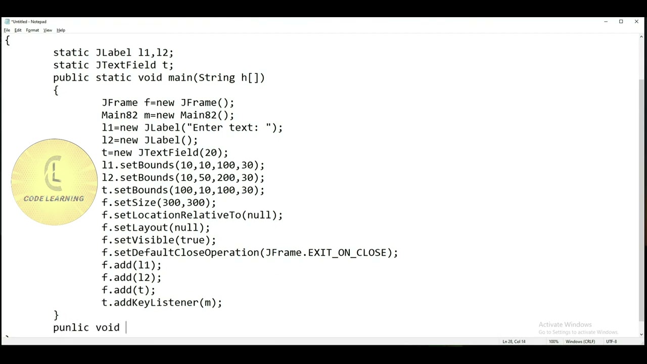 java | Swing class 'keyListener #2' | CodeLearning