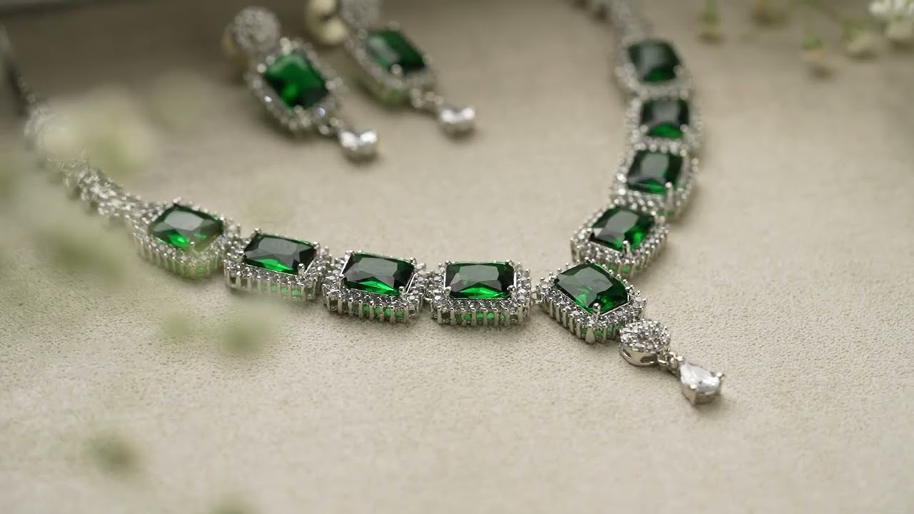 Sparkling Elegance Green Stones Necklace Sets