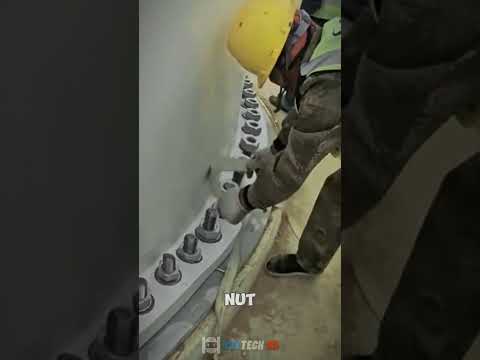 Tightening a large nut with a belt- Satisfying jobs and machinery in the world #construction