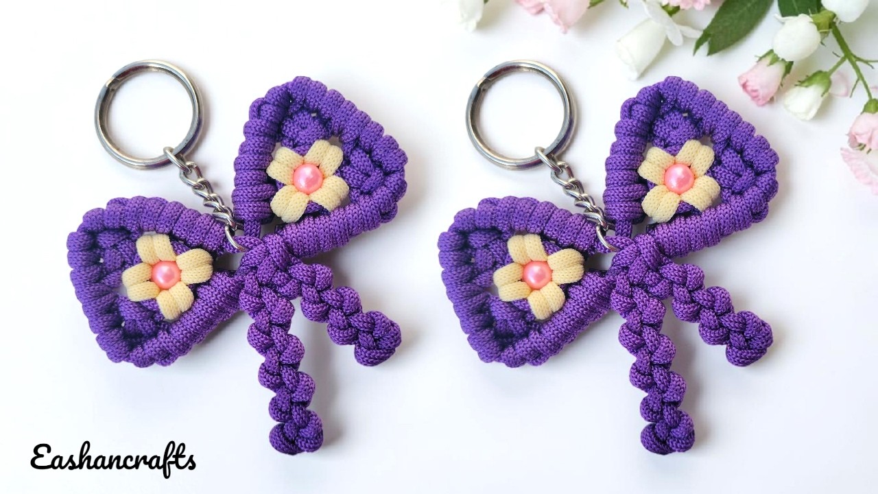DIY Easy Ribbon Flower Pattern | Macrame Ribbon Keychain | Macrame Bow Tutorial