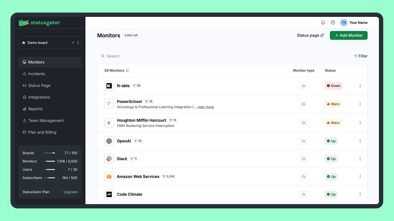StatusGator demo video