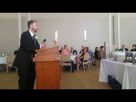 Matthew Mattos speaking at his grandfather John Machas' funeral