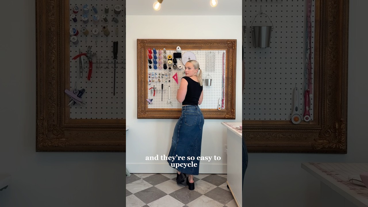 how to make the EASIEST denim maxi skirt for summer🪡 #beginnersewing #sewingtutorial #upcycle #diy