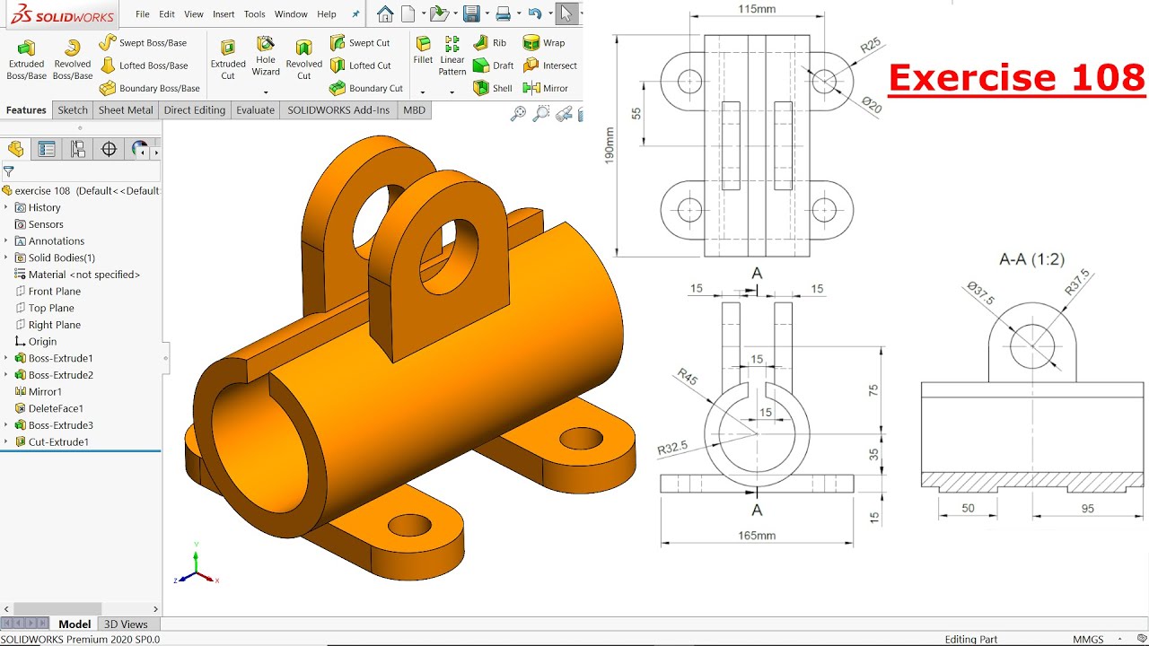 SolidWorks Tutorial for Beginners exercise 108