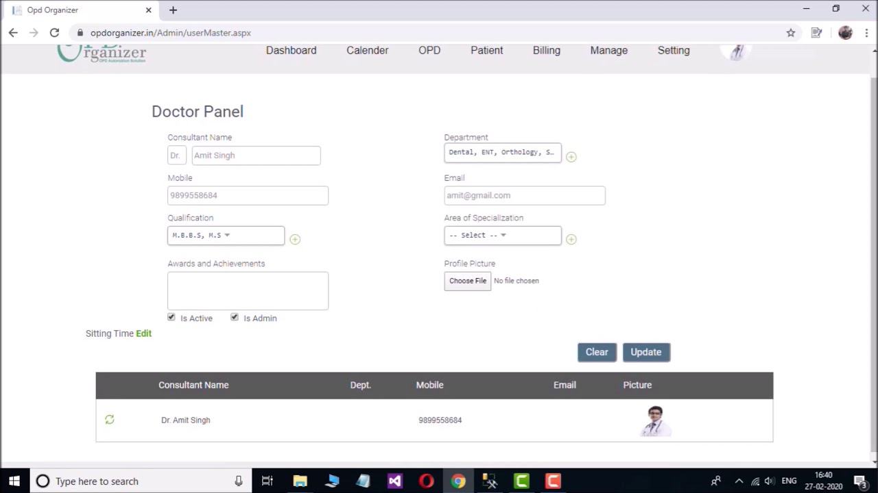 OPD Organizer - How to update doctor details and OPD time ?