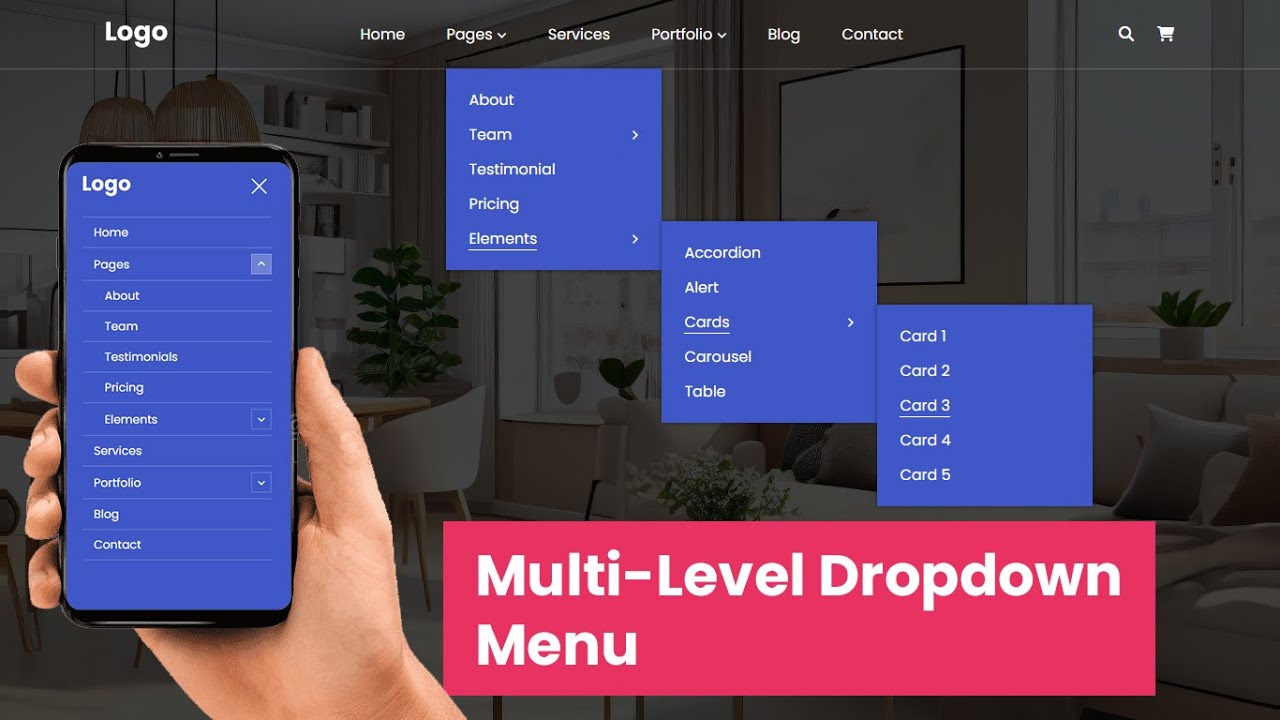 Multi Level Dropdown Menu using Html Css & Javascript | Responsive