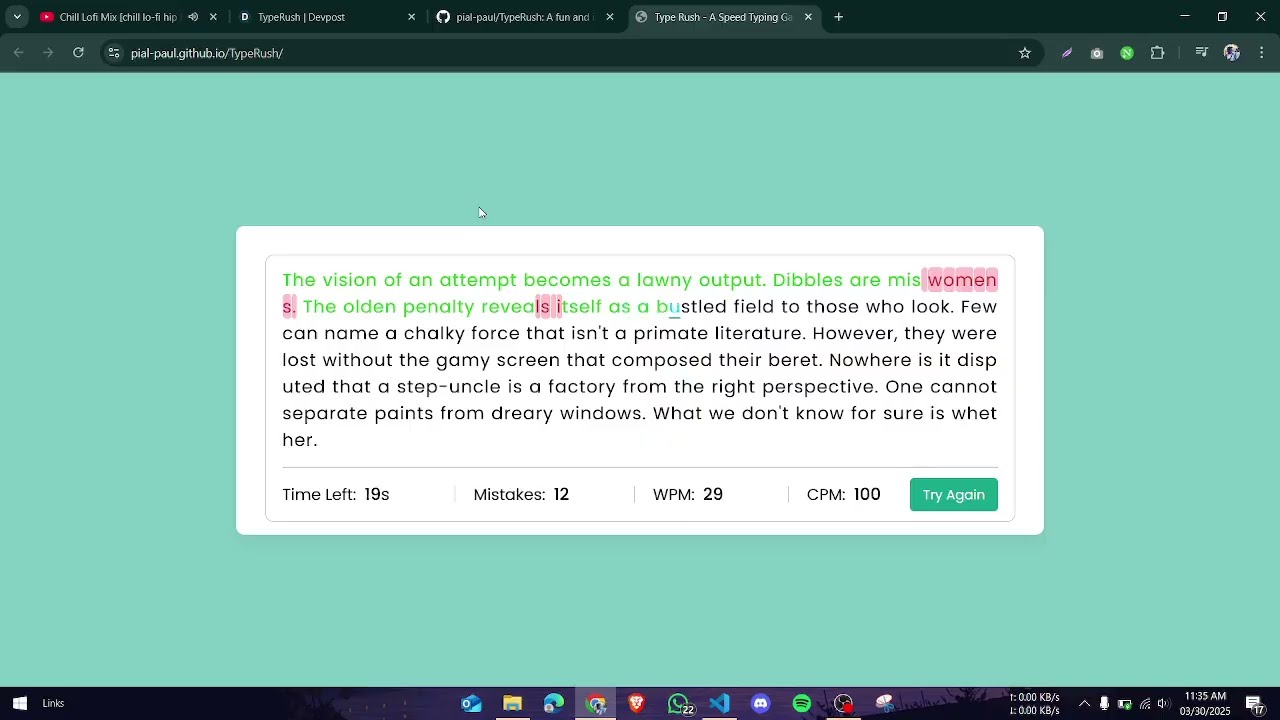 🔥 TypeRush - The Ultimate Speed Typing Game! | HTML, CSS & JavaScript Project