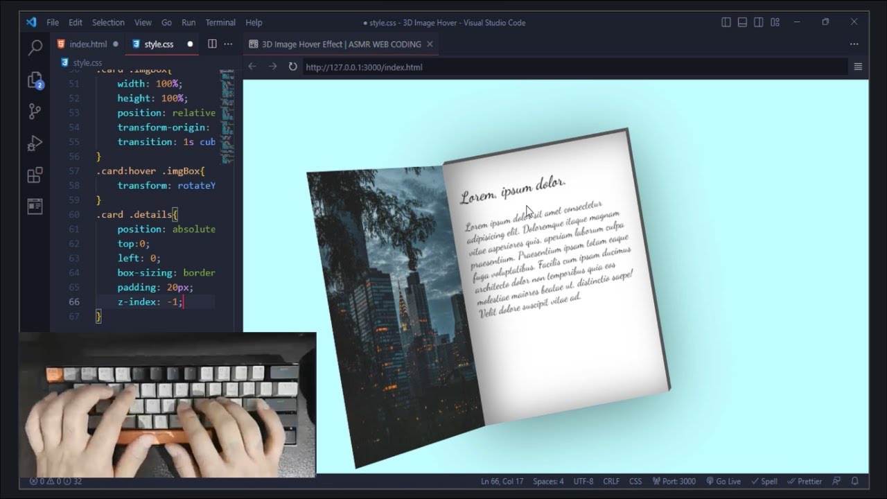 ASMR Programming - 3D Image Hover Effect in HTML  and Pure CSS - No Talking