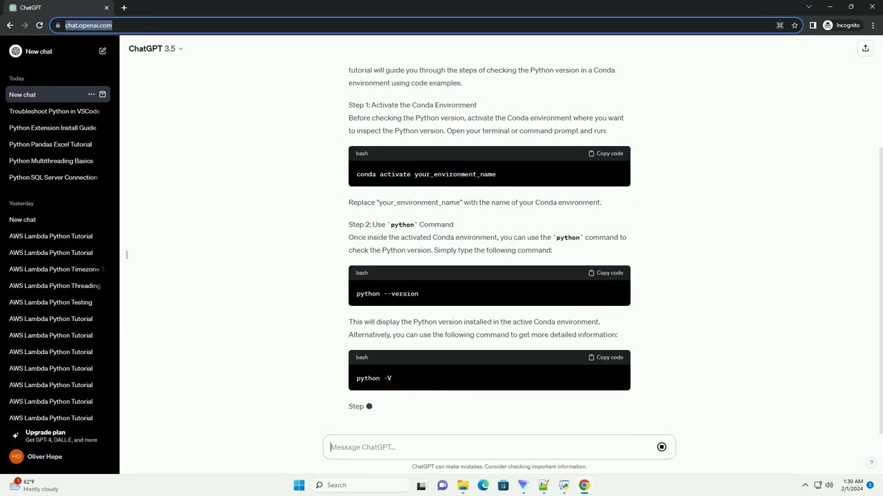 check python version in conda