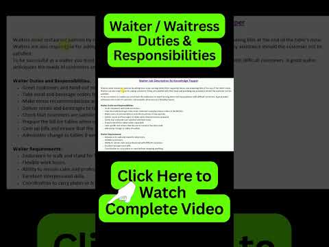 Waiter Responsibility | Duties and Responsibilities of Waiter or Waitress