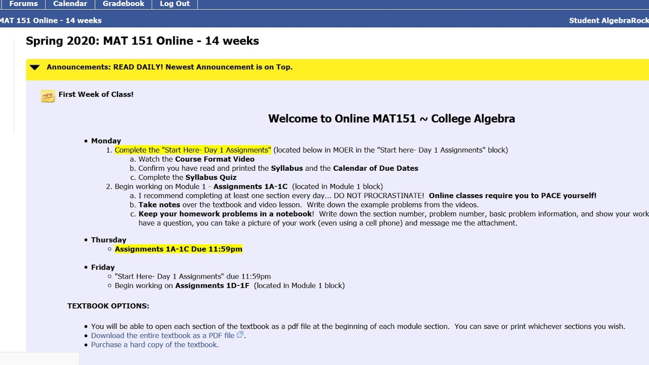 MAT151 Online Course Format Video