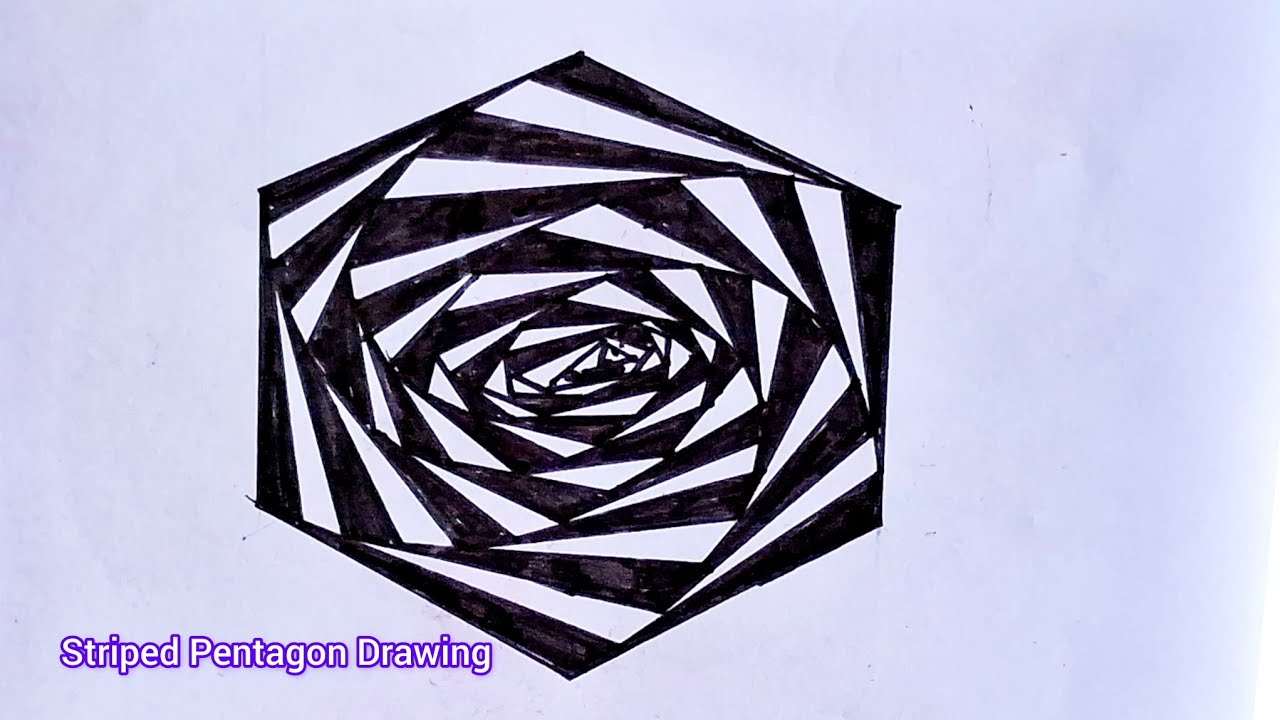 Easy Striped Pentagon Spiral Drawing Step By Step || Pentagon Drawing For Beginners ||