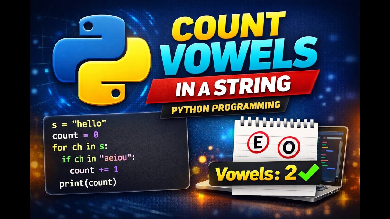 Count Vowels in a String Using Python | Beginner Python Program | Interview Question