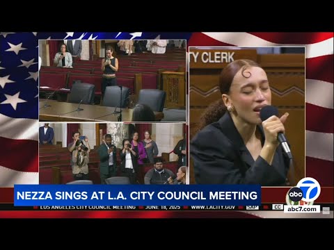 Nezza sings national anthem in Spanish at LA City Hall after Dodger Stadium performance criticism