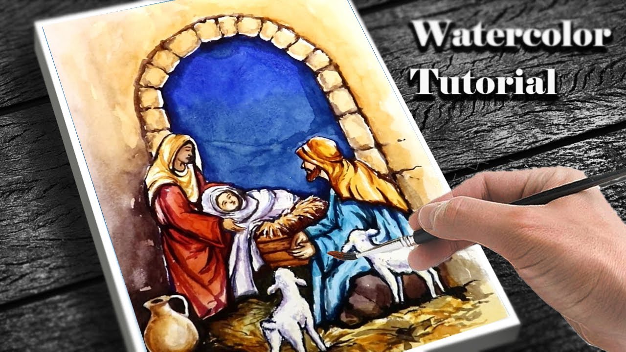 Nativity Scene Mary joseph and Baby Jesus | Watercolor Painting Tutorial