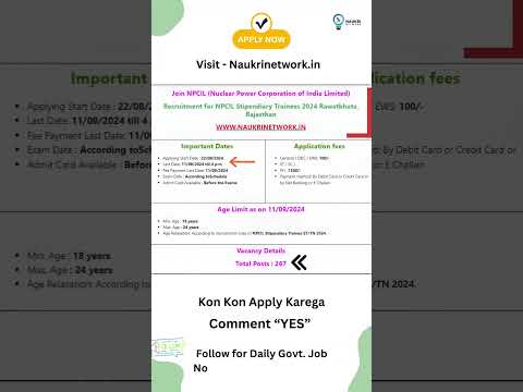 NPCIL Recruitment 2024: Apply Now for Stipendiary Trainee Operator & Maintainer Positions! #govtjobs