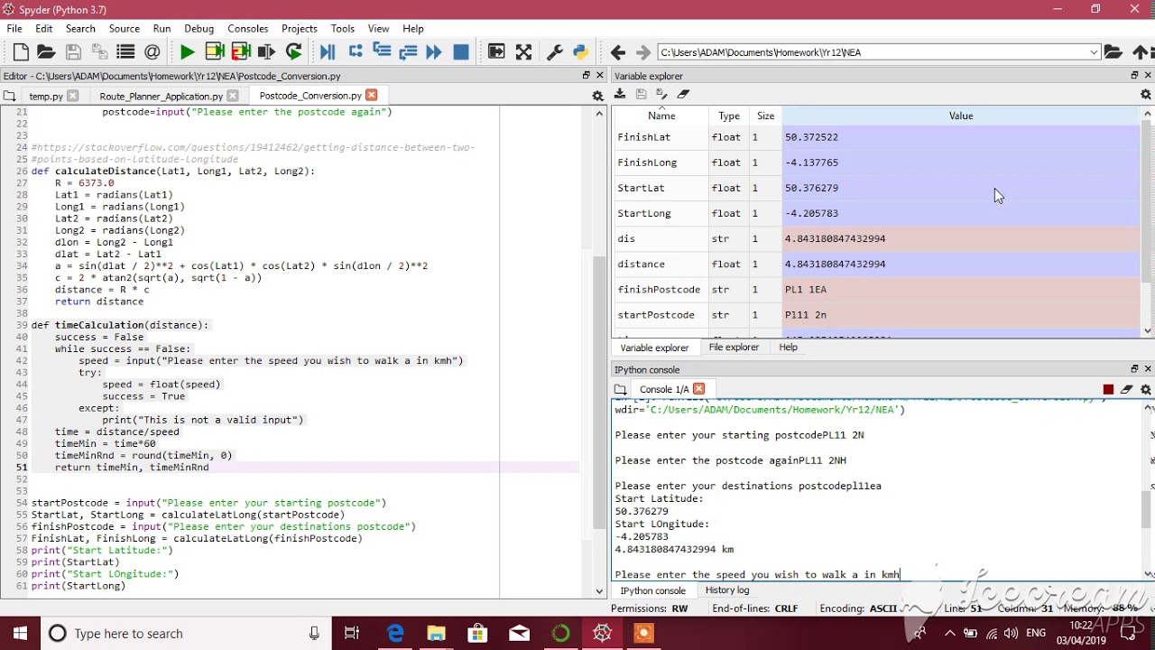 Postcode Distance and Time