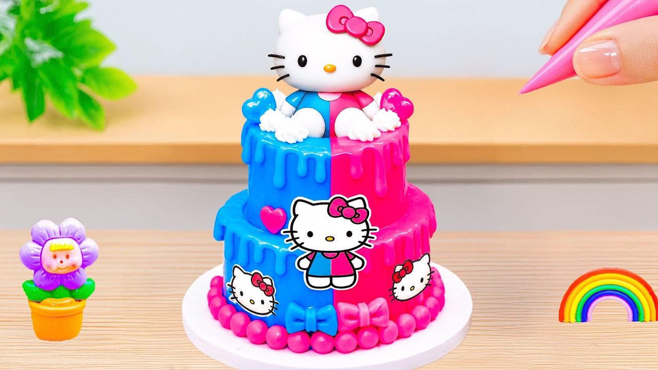 Mini Rainbow Cake With Chocolate🌈Cute Hello Kitty Rainbow Buttercream Cake💝By HT Mini Cakes