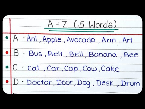 A to Z alphabet 5 words | A to Z alphabets with spelling for 5 words for learning | Five words A toZ