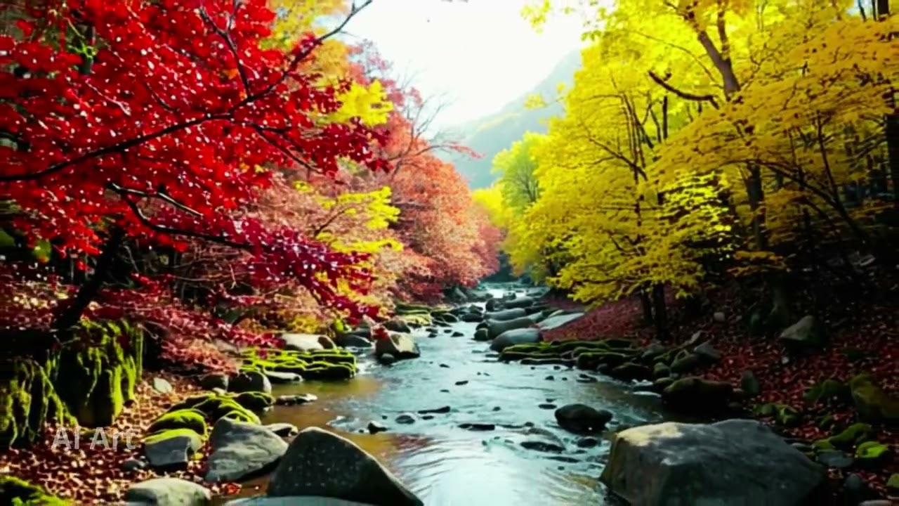🍂 Golden Stream in Mudeungsan National Park 🍁 | Mid-Autumn Forest Scene | AI-Generated Korea