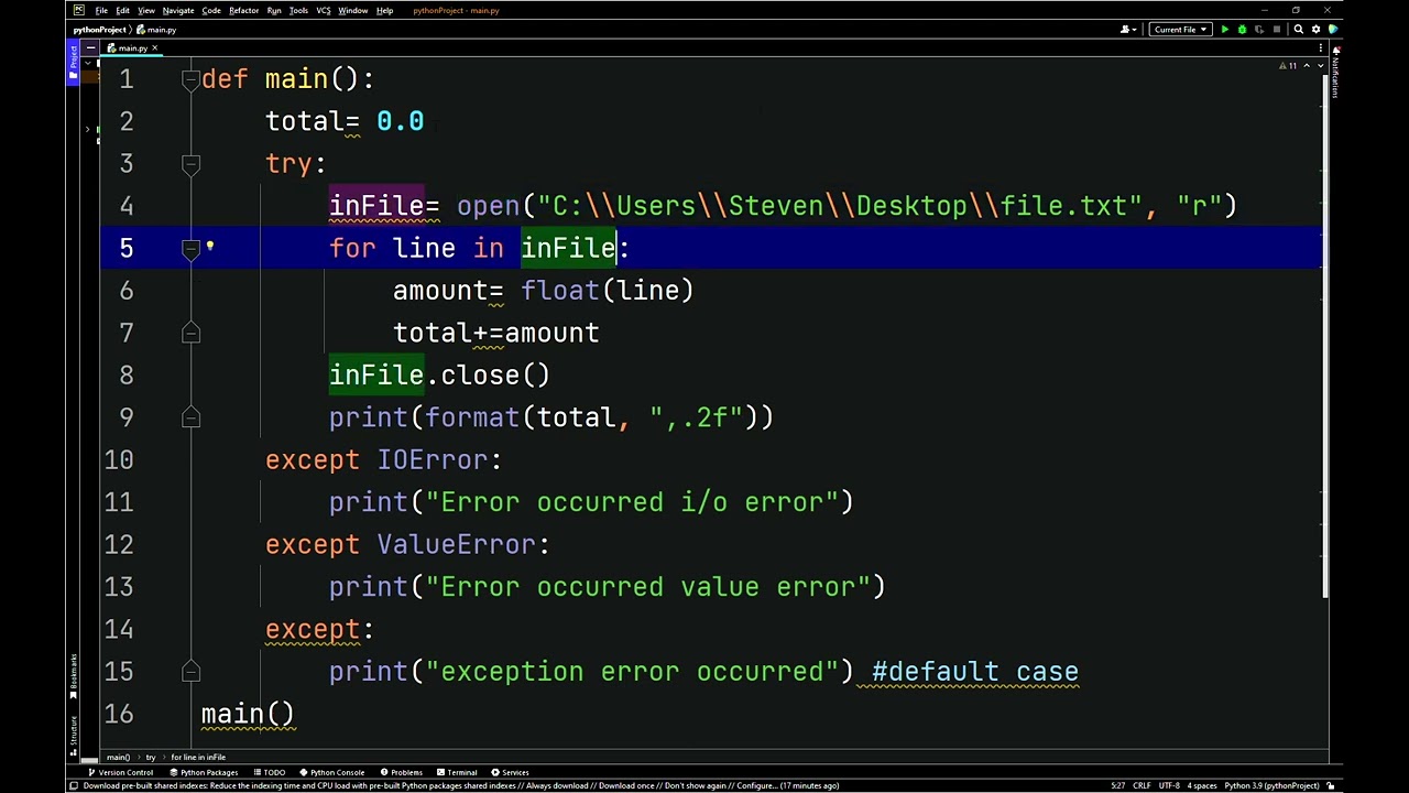 Python How To Handle Multiple Exceptions - ValueError - Pycharm