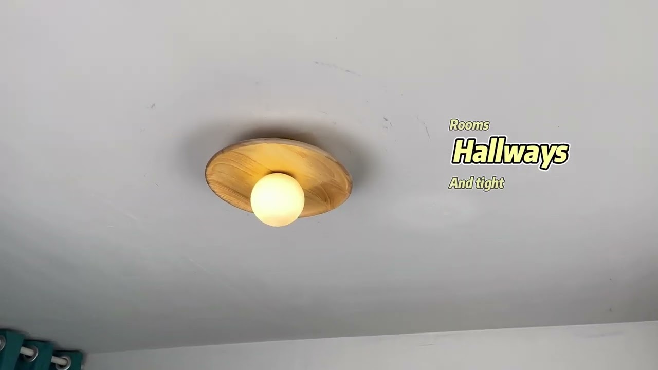 Aeyee Modern Wood Flush Mount Ceiling Light, 1 Light Close to Ceiling Lighting for Laundry Corridor