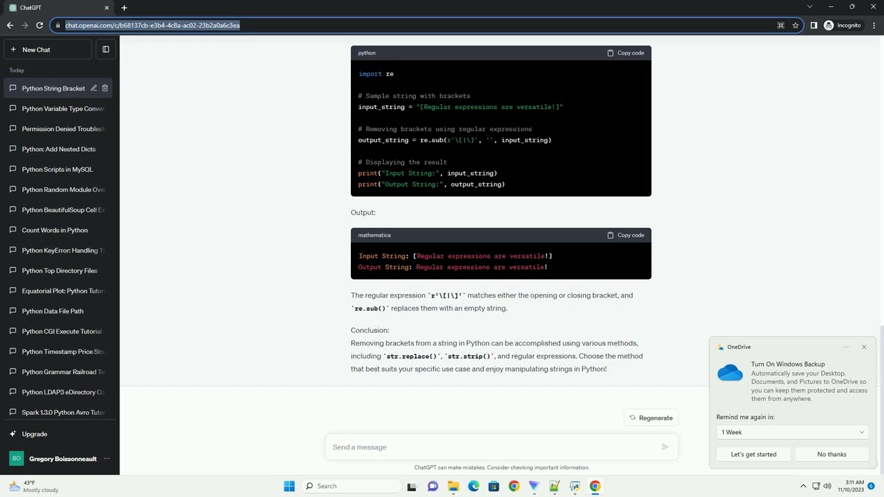 How to remove brackets in python with string