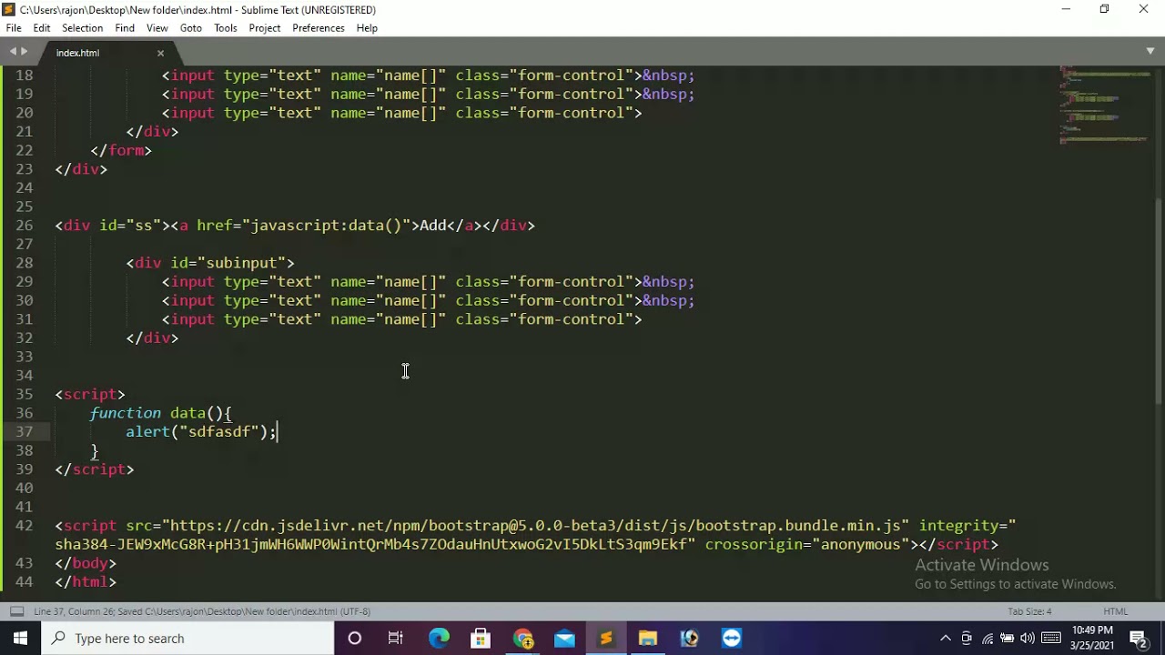 add input fields dynamically javascript
