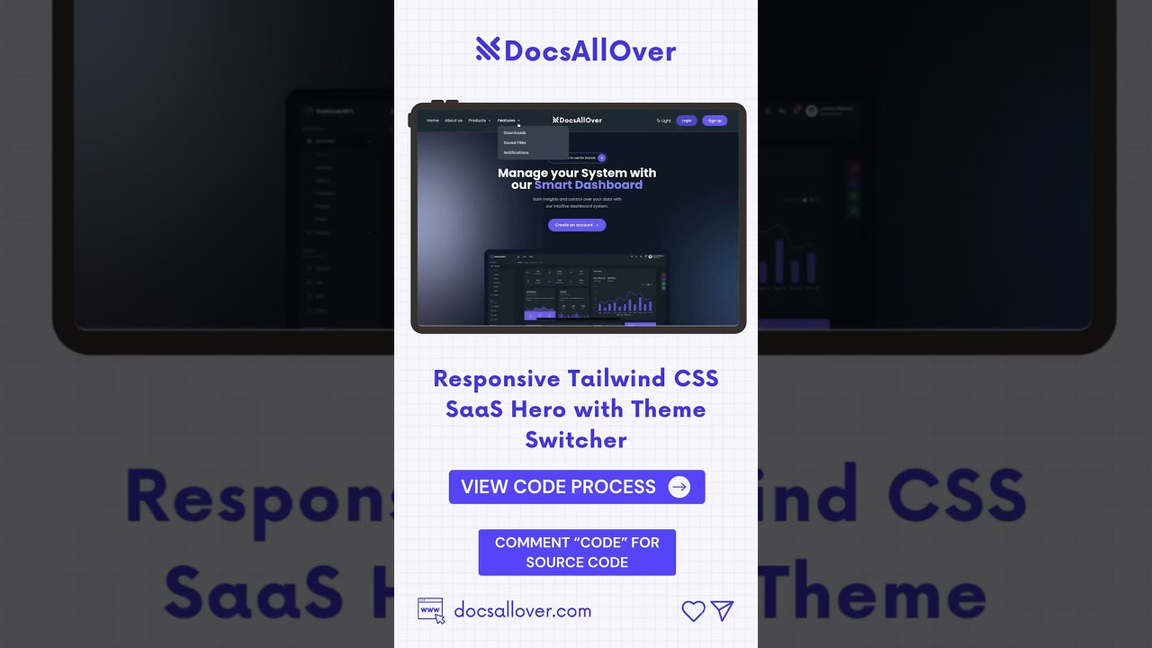 Responsive Tailwind CSS SaaS Hero with Theme Switcher #tailwind #tailwindcss #snippets #webdesign