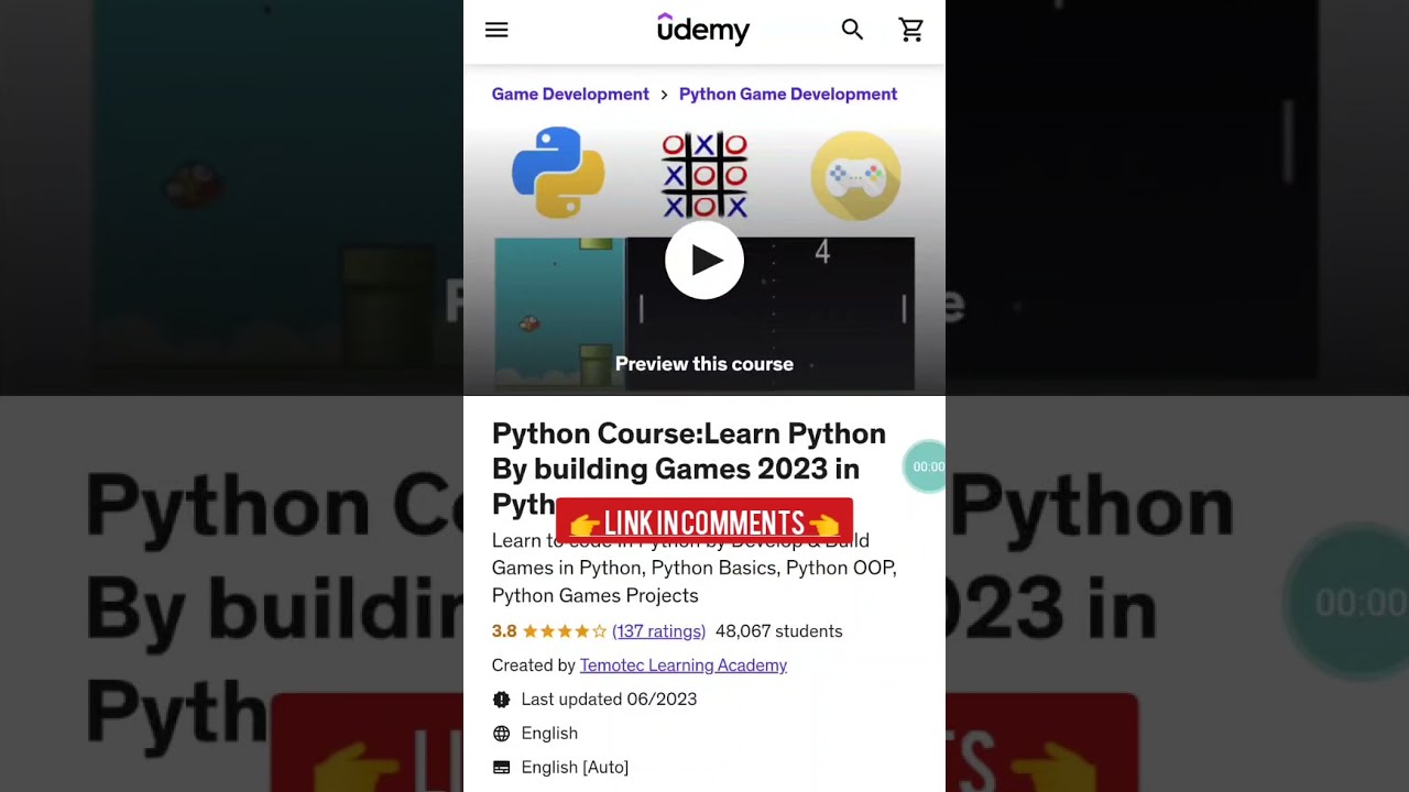 Python Course:Learn Python By building Games 2023 in Python.