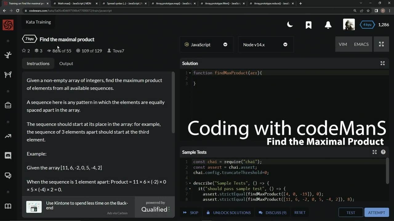 Codewars 7 kyu Find the Maximal Product Javascript