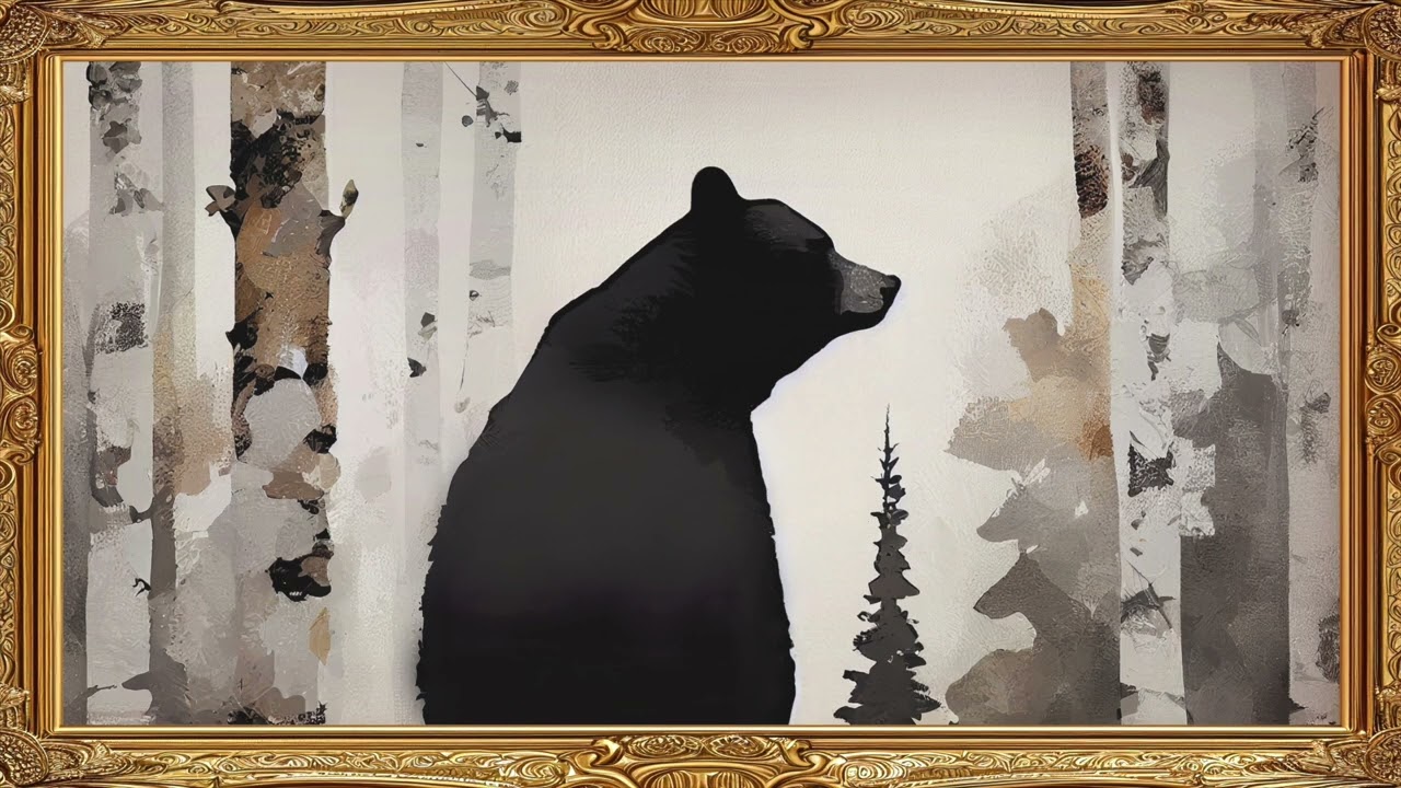 Black Bear Painting Frame TV Art Bunk Room Wallpaper 4K Ultra HD Screensaver 16:9 Digital Display