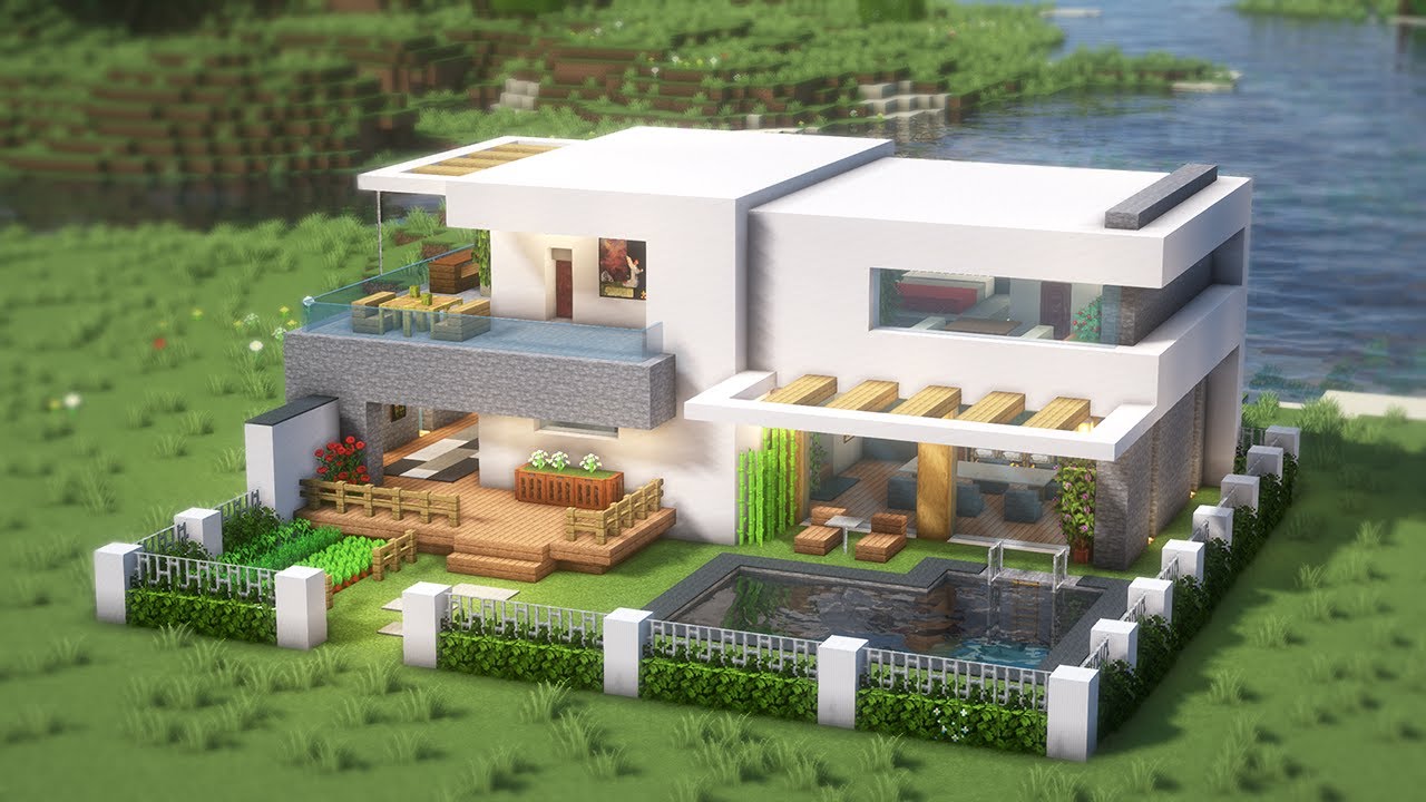 Minecraft: How To Build a Modern House Tutorial(#31) | 마인크래프트 건축, 모던하우스 ...