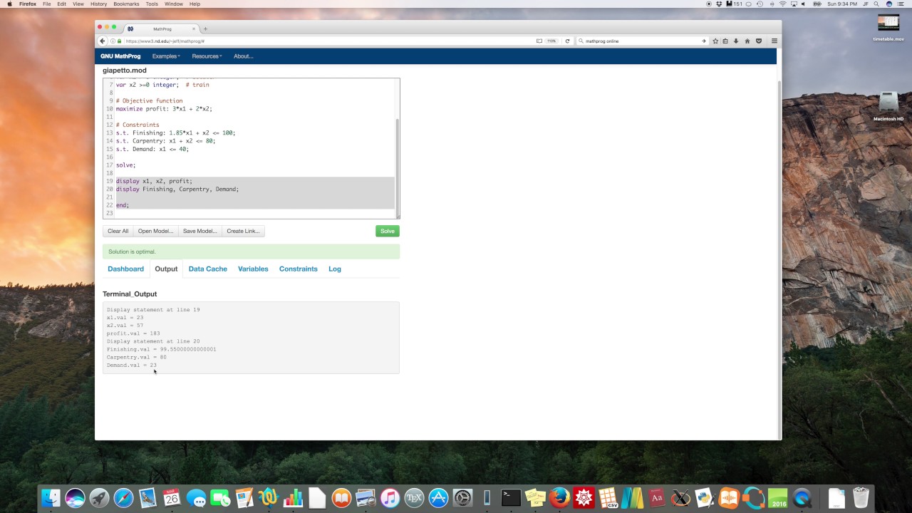 An introduction to GNU MathProg for modelling Linear and Integer Programs