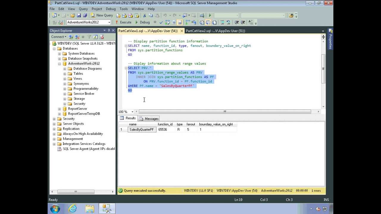 SQL 2012 Developer tutorial: Querying Partitions