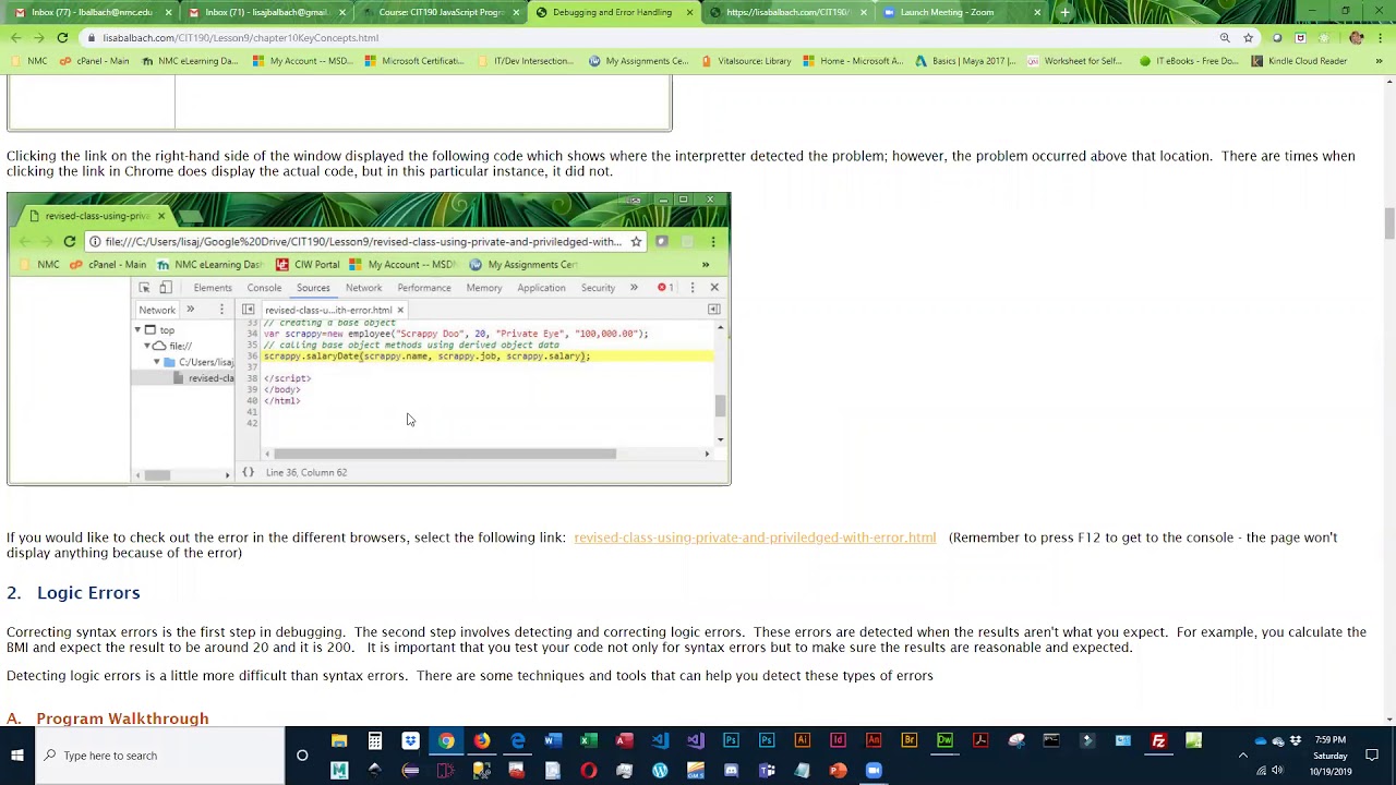 Correcting JavaScript Syntax Errors using Developer console
