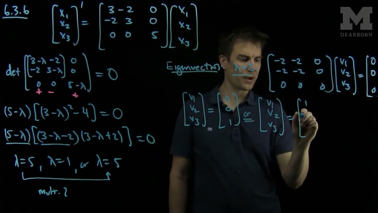 Solving a 3 by 3 System of ODEs Using Eigenvalues