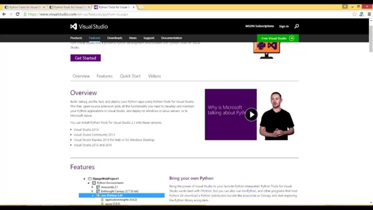 Install Python tools for visual studio -  tutorial